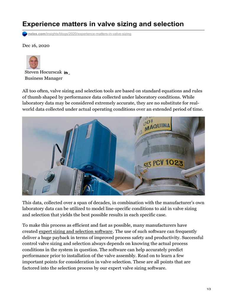 Experience Matters in Valve Sizing and Selection | PDF | Valve | Fluid ...