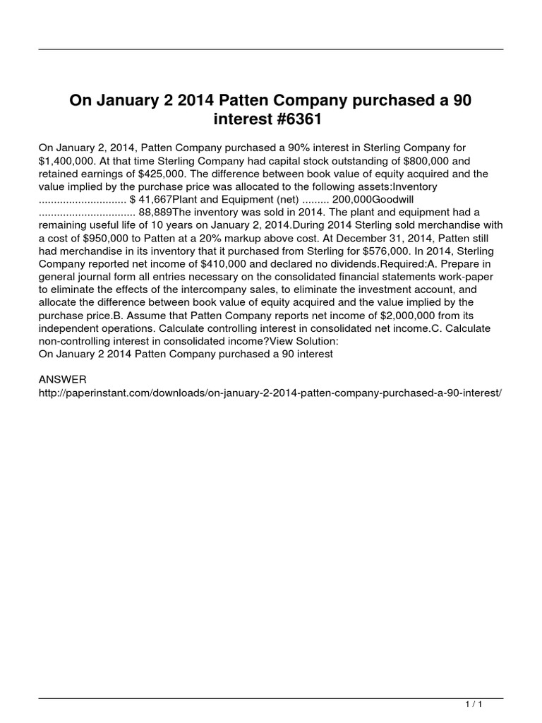 Patten Company Acquisition Analysis | PDF | Book Value | Stocks