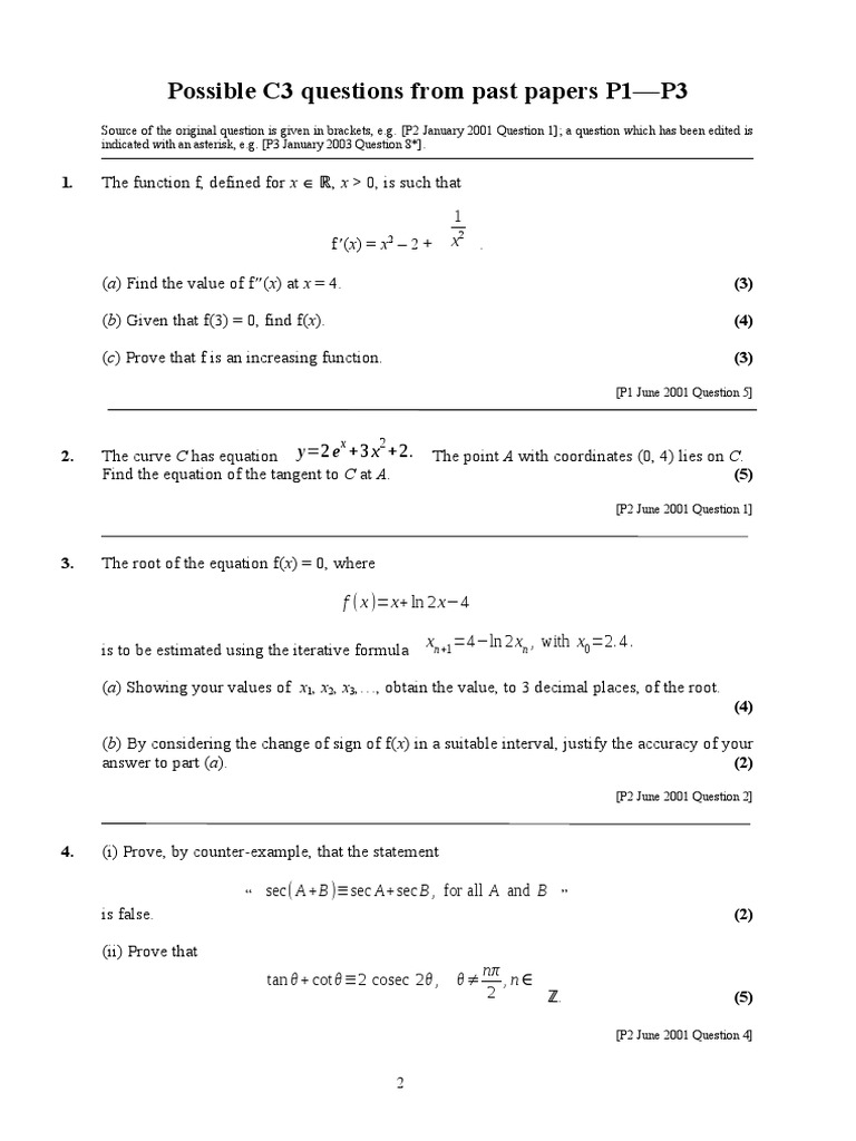 Possible C3 Questions From Past Papers P1-P3: F (X) X+LN 2 X 4 | PDF ...