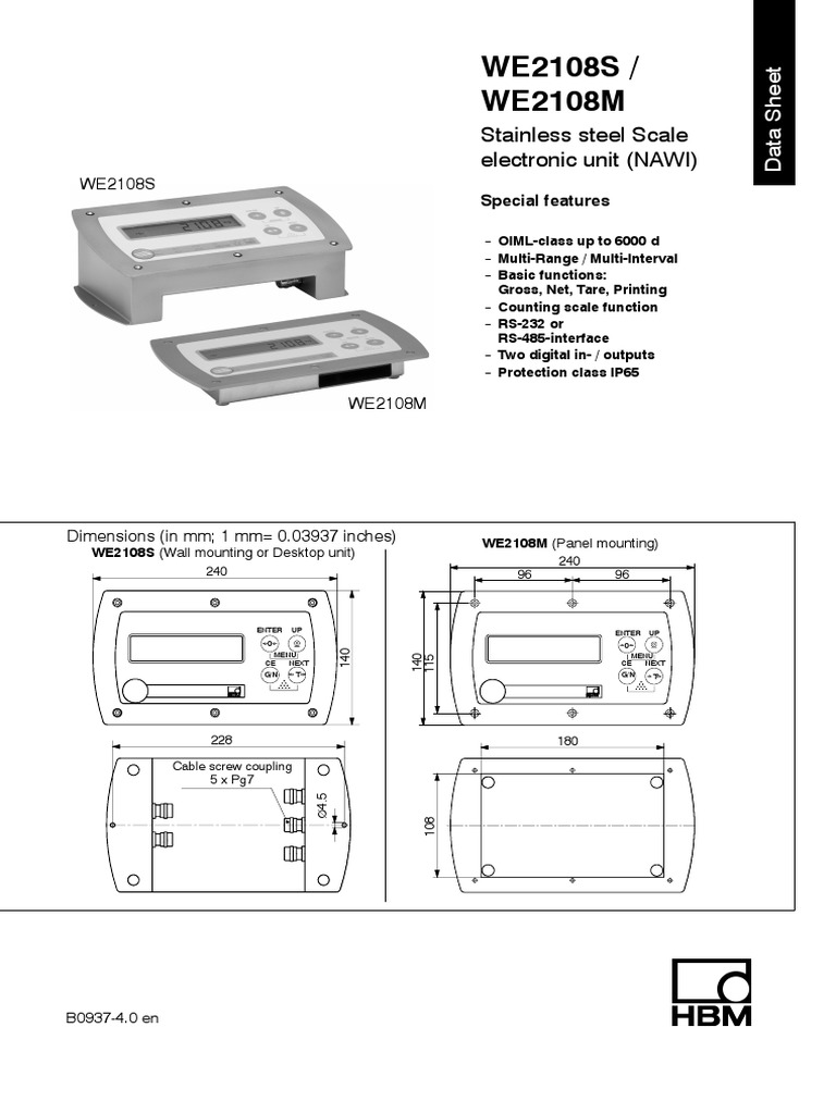 Stainless Steel Scale Electronic Unit Data Sheet | PDF ...