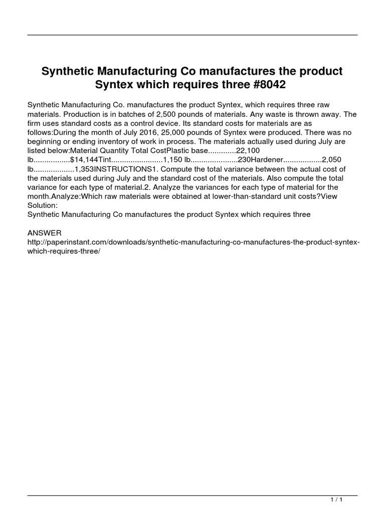 Synthetic Manufacturing Co Manufactures The Product Syntex Which ...