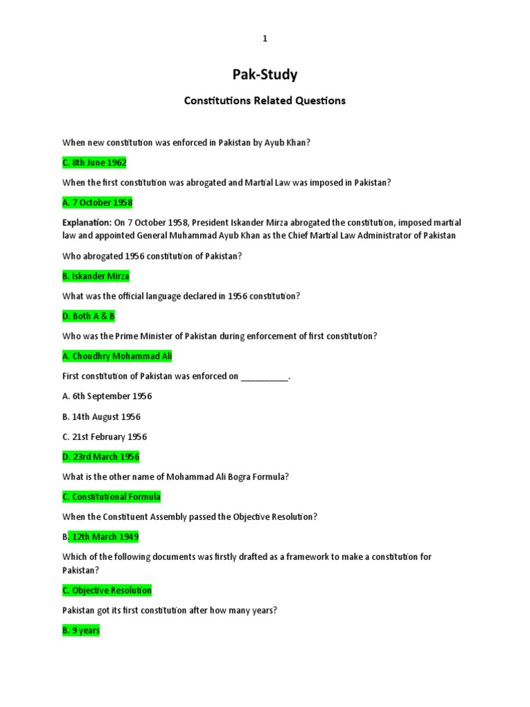 Pak Study Mcqs | PDF | South Asia | Legal Documents