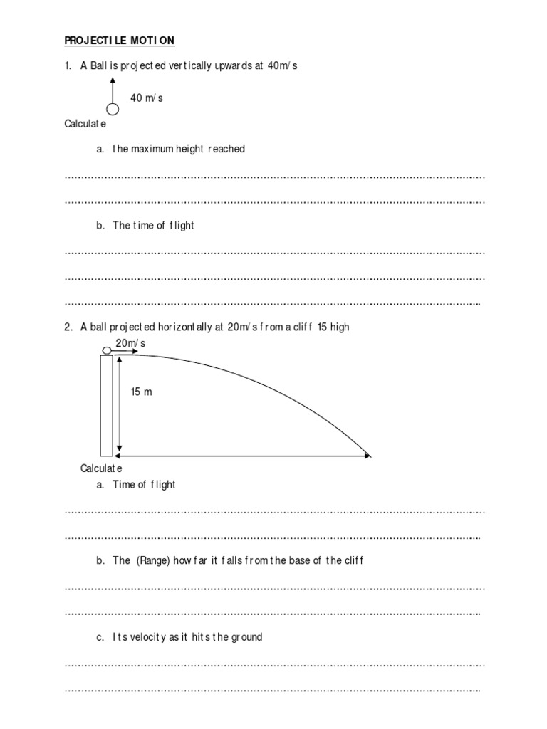 PROJECTILE MOTION - Worksheet | PDF | Force | Motion (Physics)