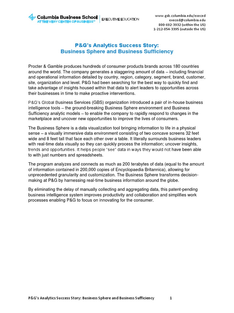 P&G's Analytics Success Story: Business Sphere and Business Sufficiency ...