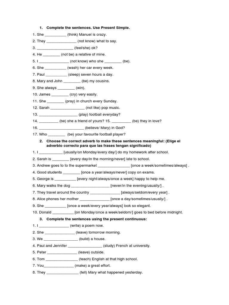 Complete The Sentences. Use Present Simple | PDF