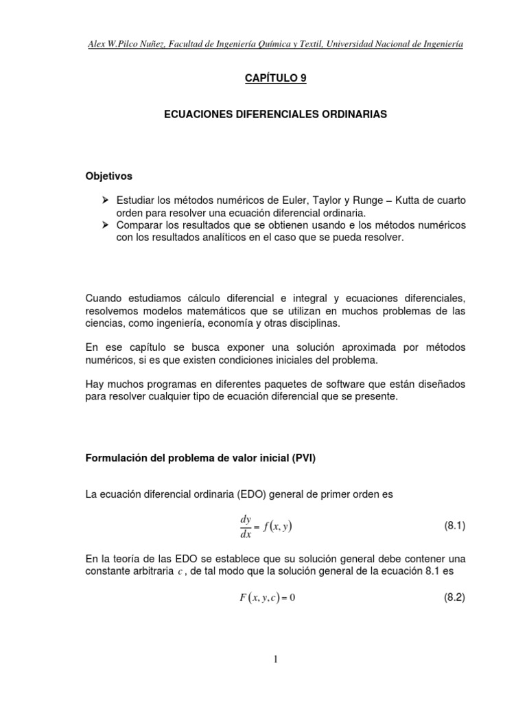 Curso de MNIQ 09 - Ecuaciones Diferenciales Ordinarias | PDF ...