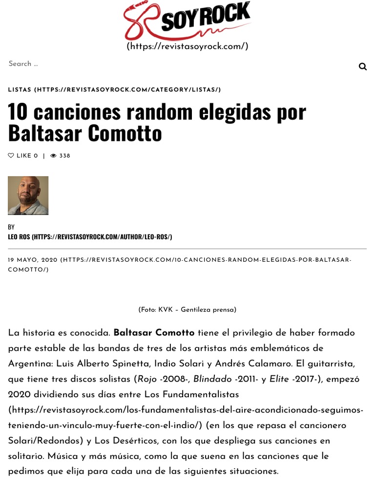 10 Canciones Random Elegidas Por Baltasar Comotto - Revista Soy Rock ...