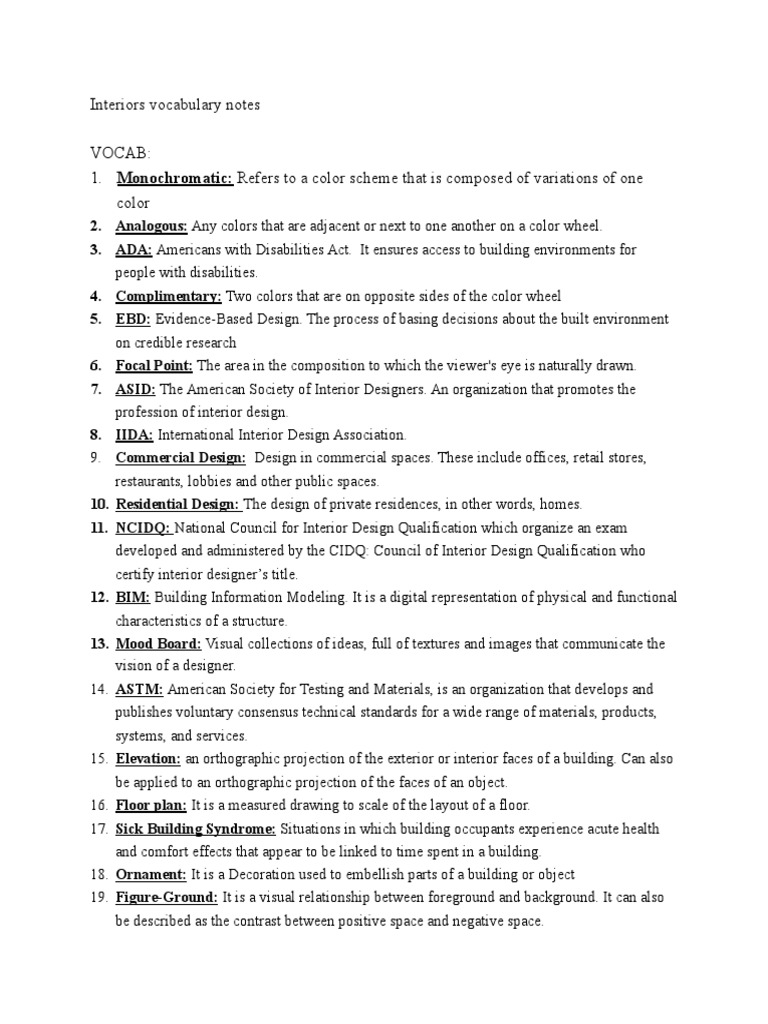 Annotated Glossary of Key Interior Design Terminology | PDF | Interior ...