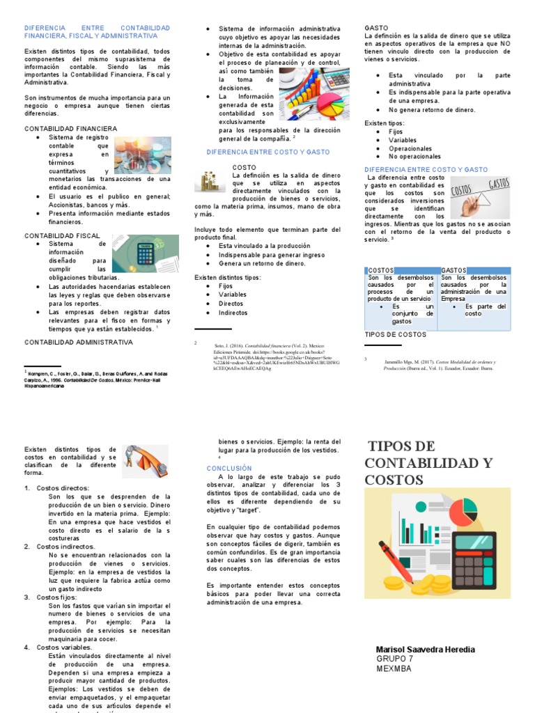 TRIPTICO CONTABILIDAD FISCAL, ADM, y CONTABLE | PDF | Costo | Contabilidad