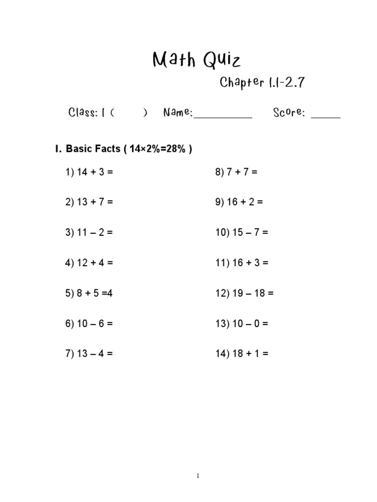 Math Quiz: Chapter 1.1-2.7 | PDF | Teaching Mathematics
