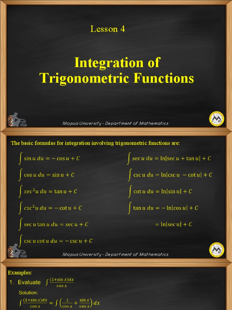 Lesson 4 Integration of Trigonometric Functions | PDF