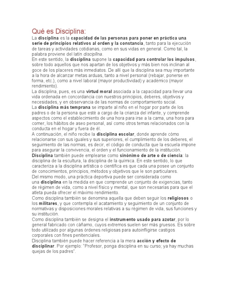 Qué Es Disciplina | PDF | Disciplinas | Comportamiento