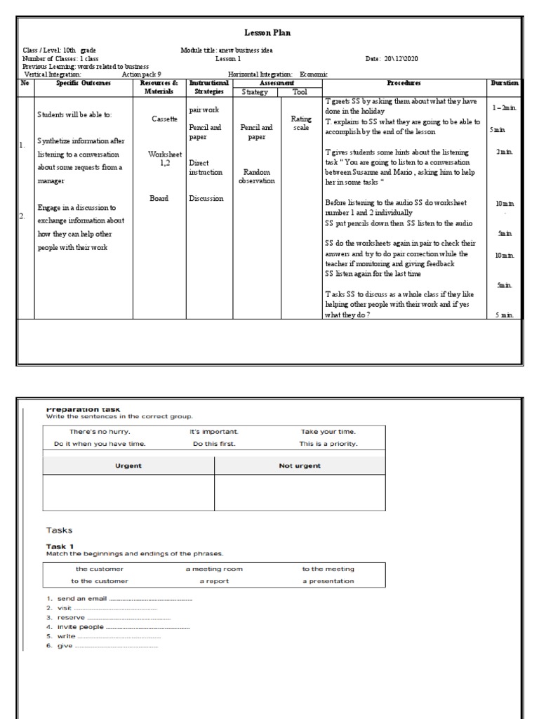 Lesson Plan: No Specific Outcomes Resources & Materials Instructional ...