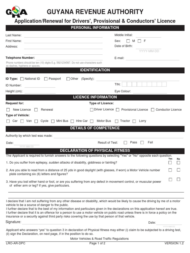 Guyana Revenue Authority: Application/Renewal For Drivers', Provisional ...