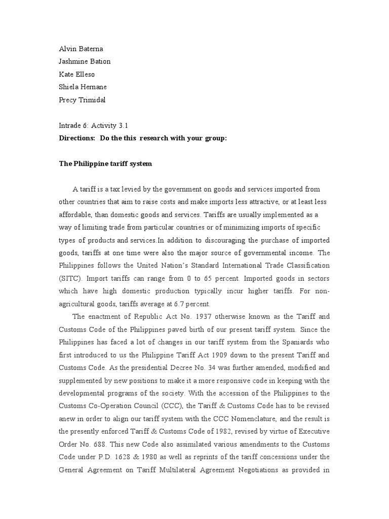 PH Tariff 1 | PDF | Most Favoured Nation | Tariff