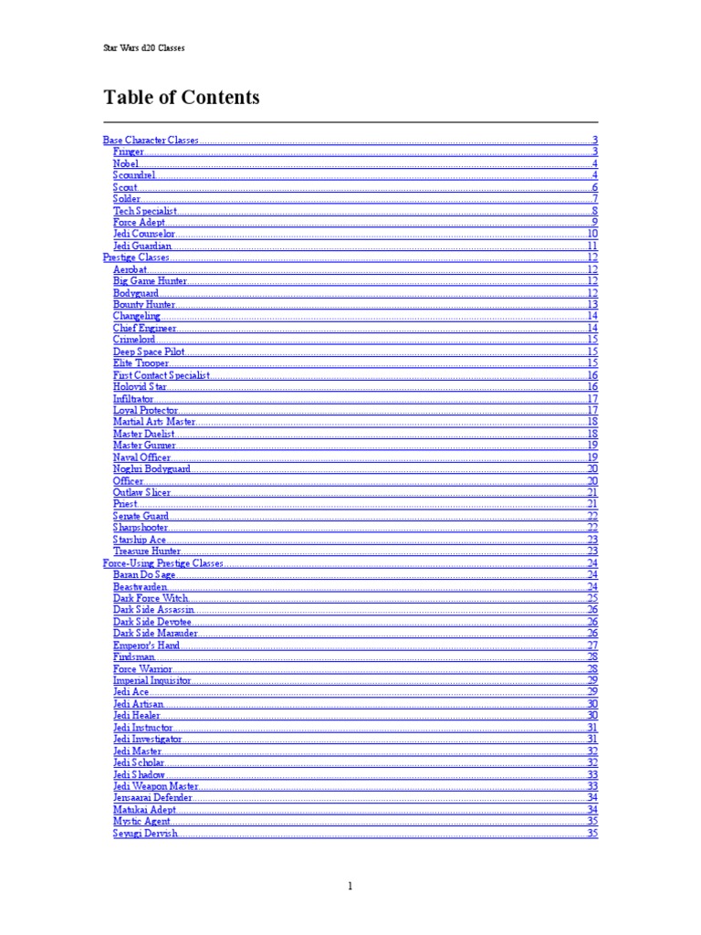 Class Tables | PDF | Jedi | Sith