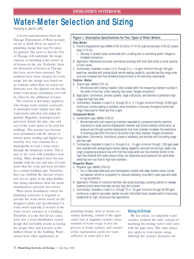 Water Meter Selection and Sizing Guide | PDF | Flow Measurement ...