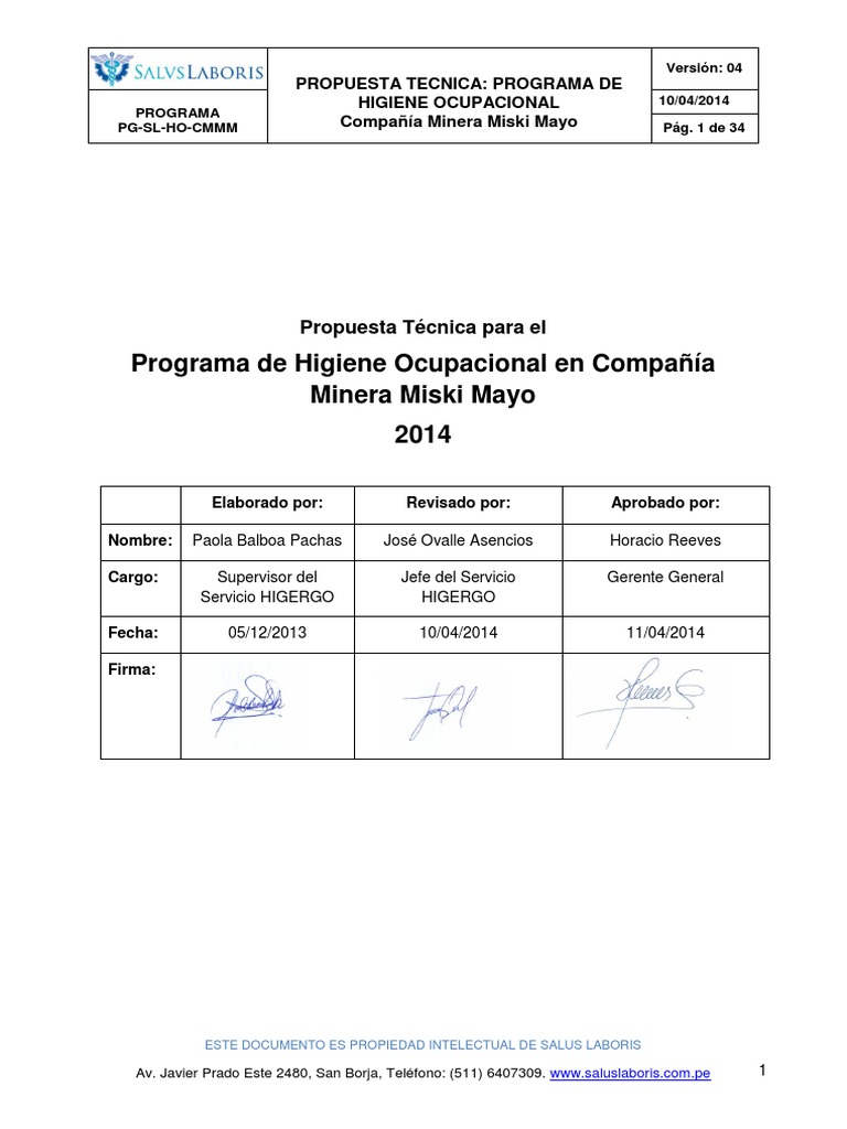 Prop Tec. Cmmm. Programa de Higiene - V04 | PDF | Seguridad y salud ...