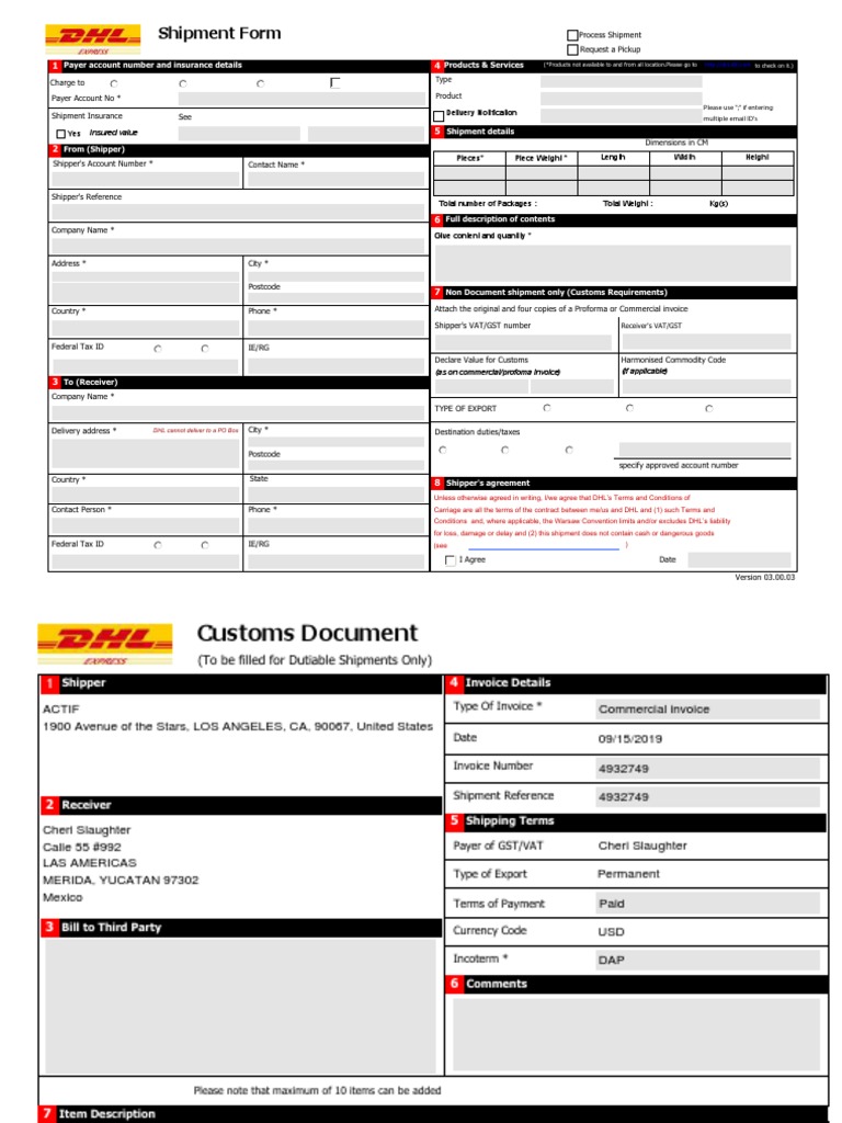 DHL Emailship Form PDF | PDF | Invoice | Customs