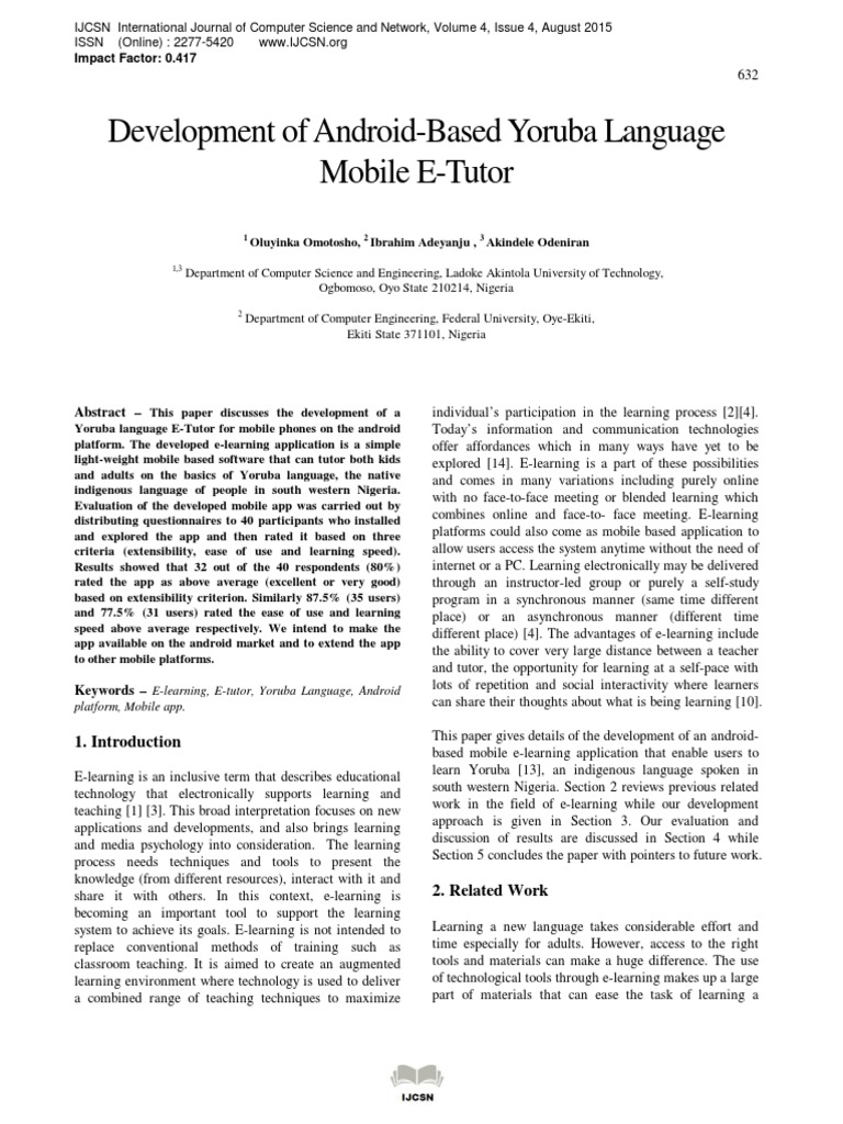 Development of Android-Based Yoruba Language Mobile E-Tutor: Abstract ...