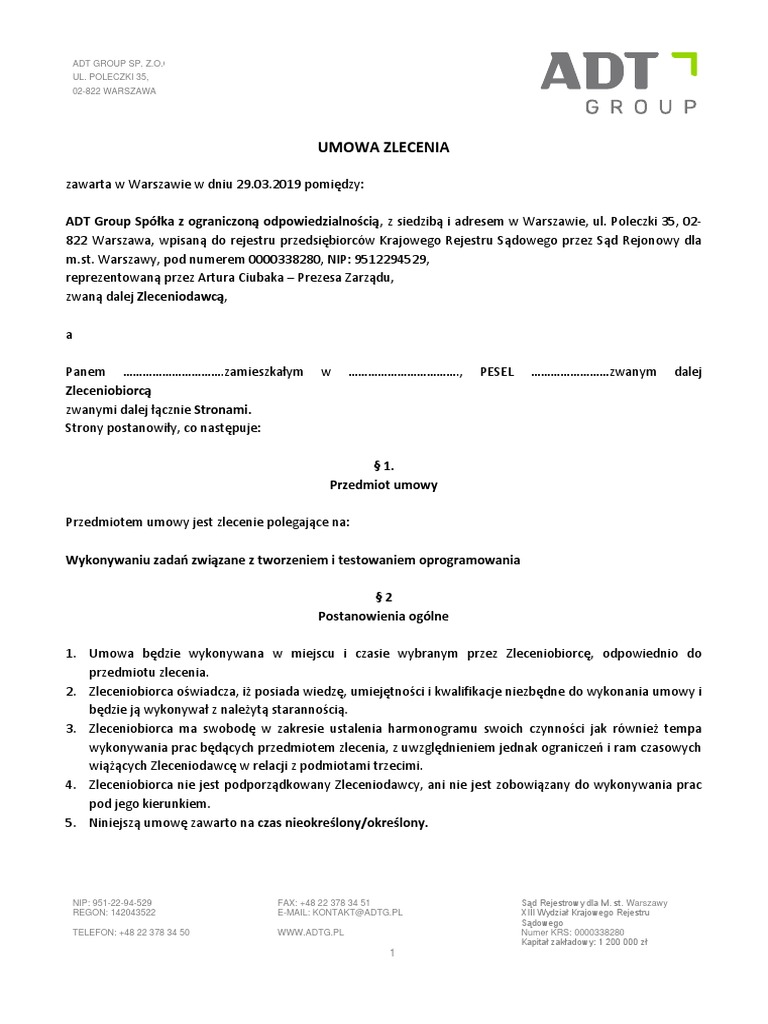 Umowa Zlecenie - Wzór | PDF