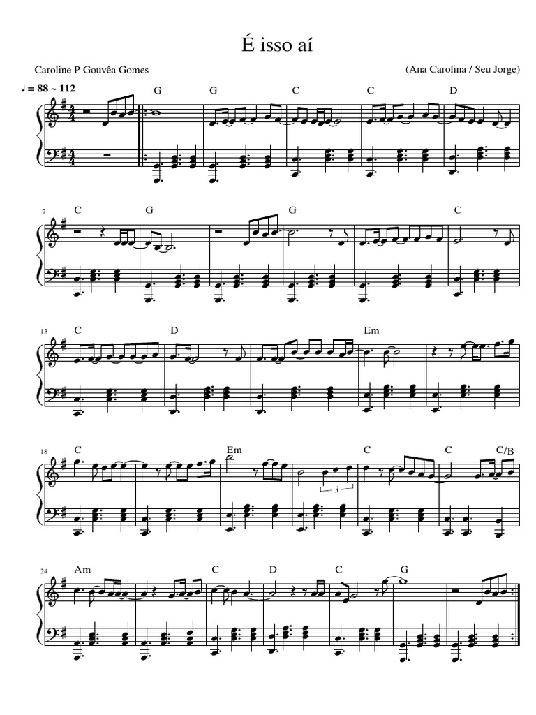 Isso Ai Partitura Piano Solo | PDF