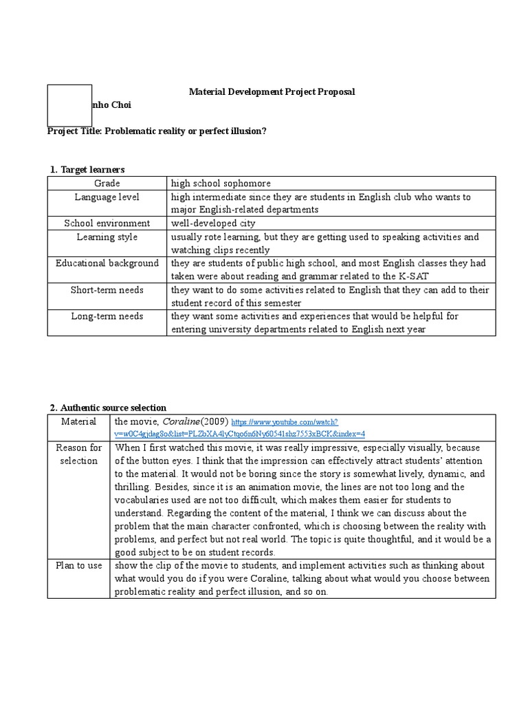 Material Development Project Proposal | PDF | English As A Second Or ...