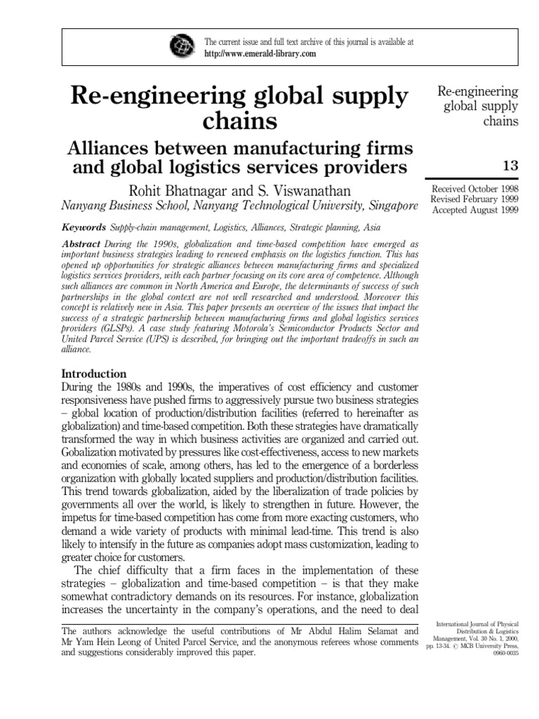 Alliances Between Manufacturing Firms and Global Logistics Services ...