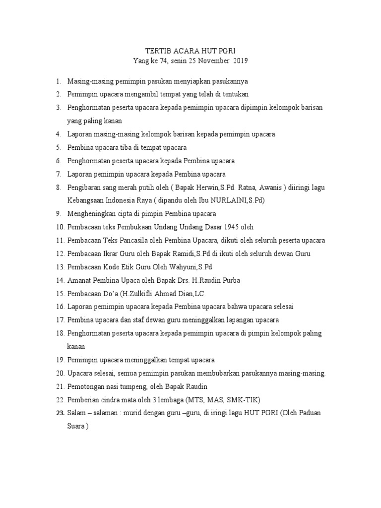 Tertib Acara Hut Pgri | PDF