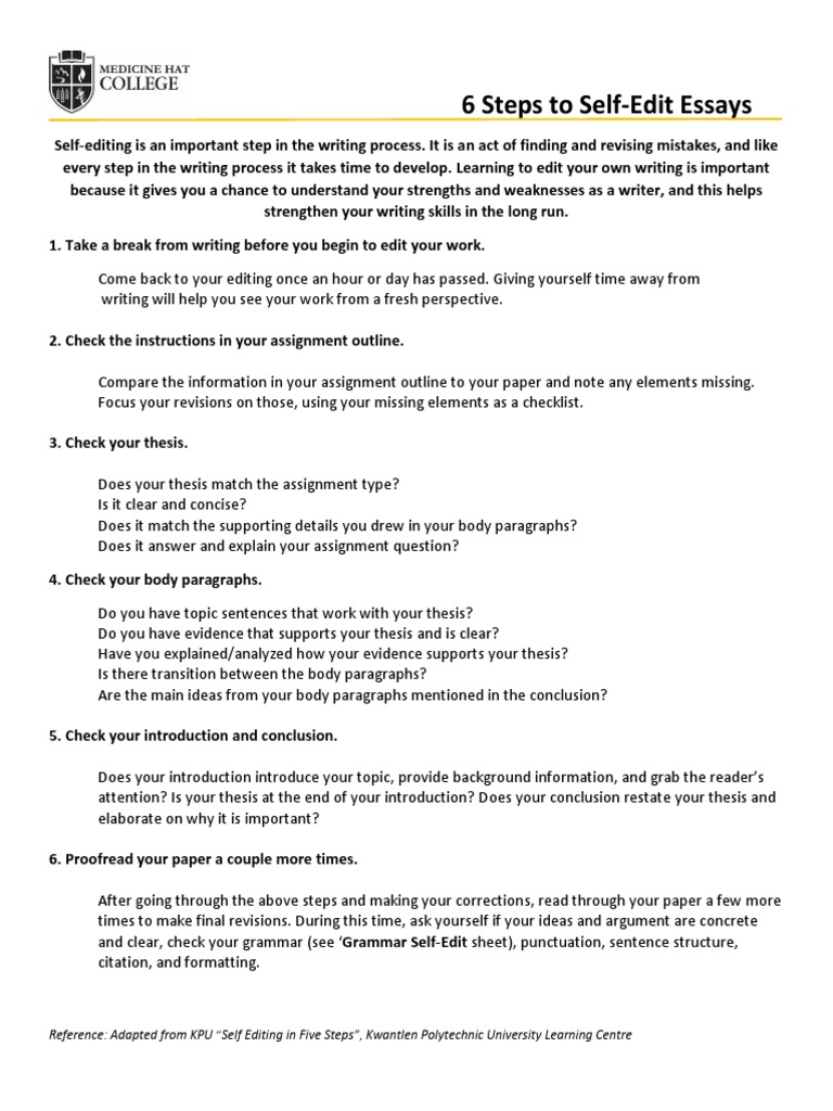 6 Steps To Self-Edit Essays | PDF | Essays | Thesis