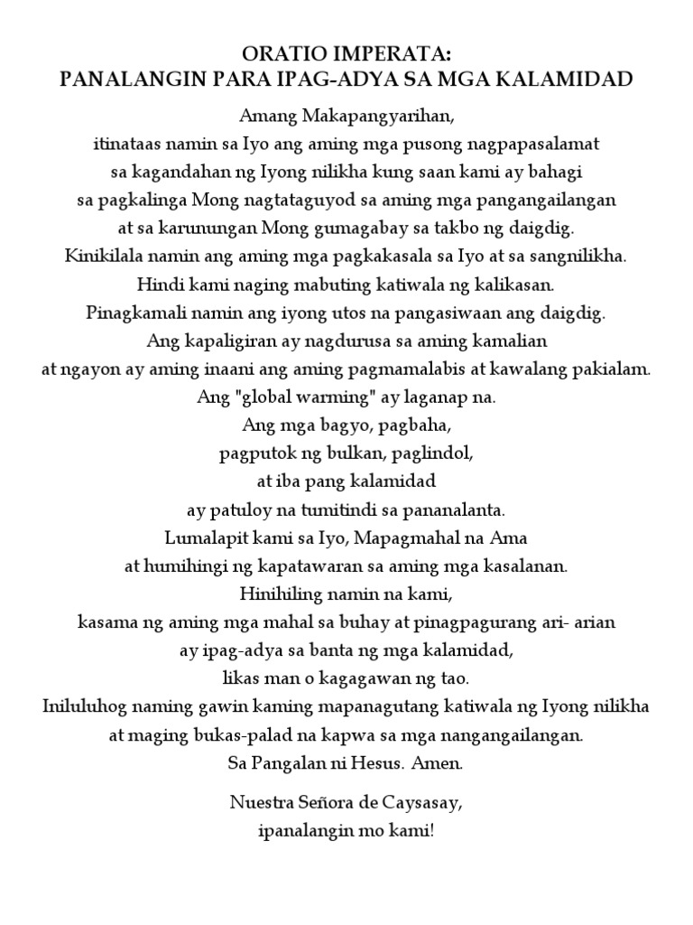 Oratio Imperata para Sa Kalamidad | PDF