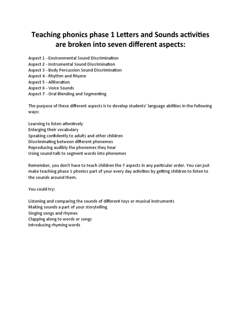 Teaching Phonics Phase 1 | PDF