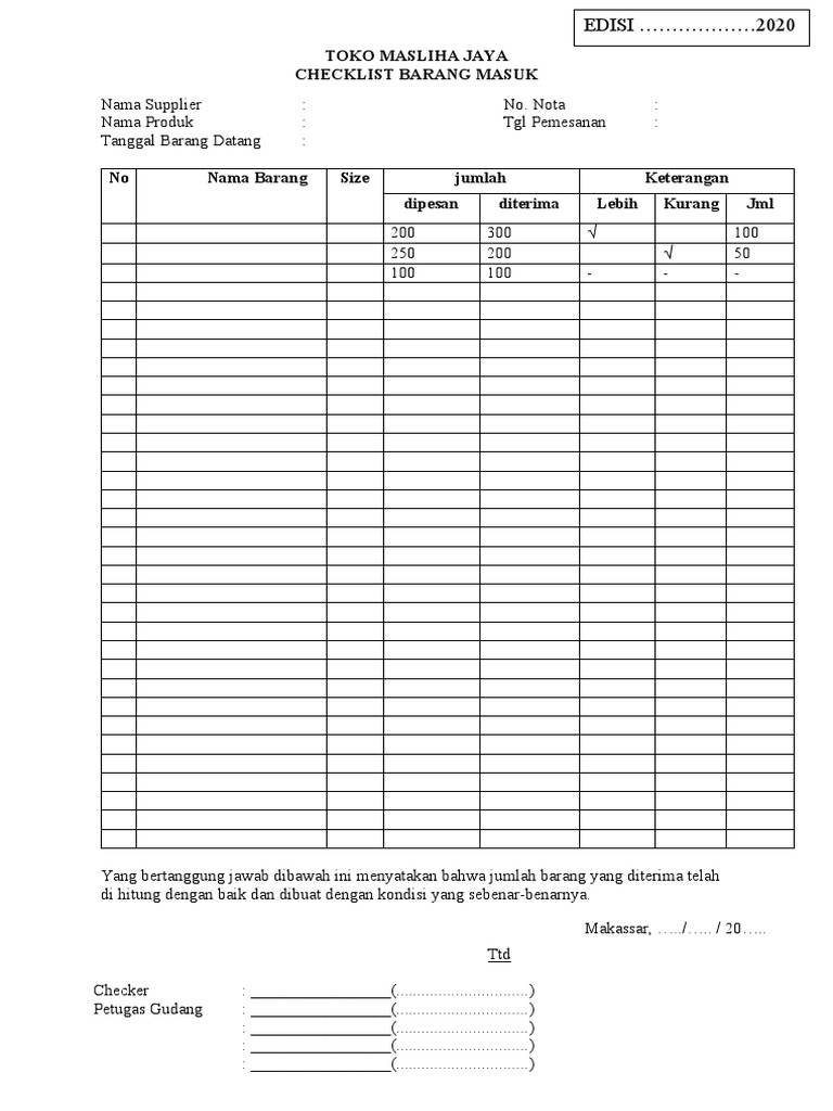 Fix Checklist Barang Masuk | PDF