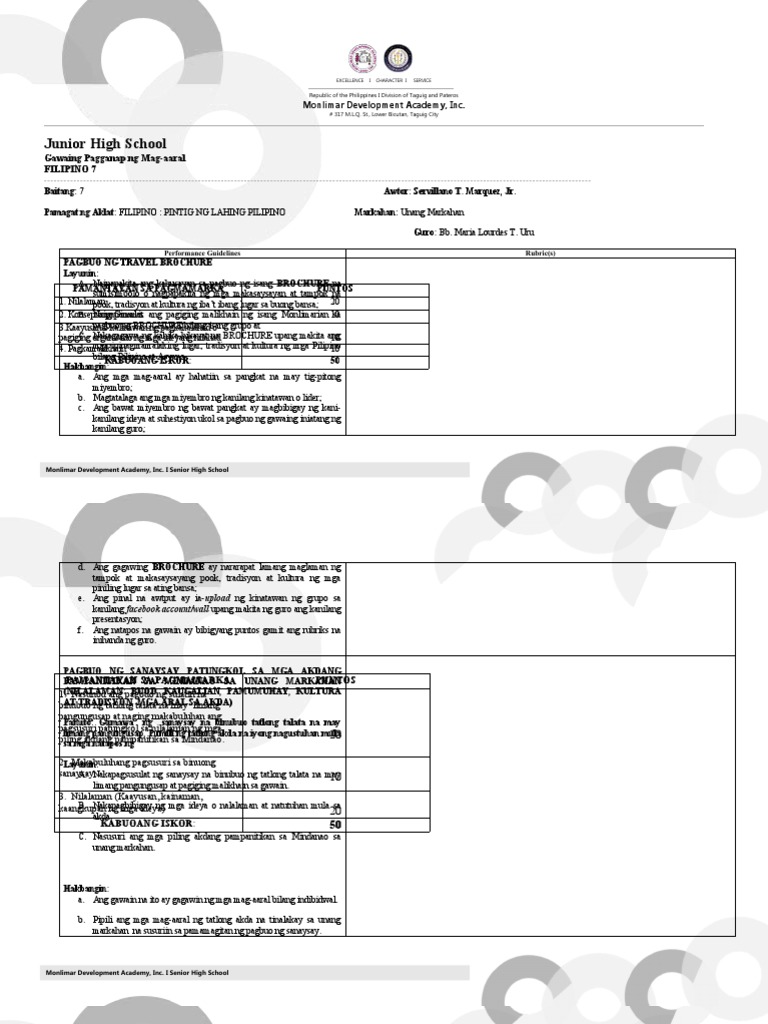 Performance Task Filipino 7 | PDF