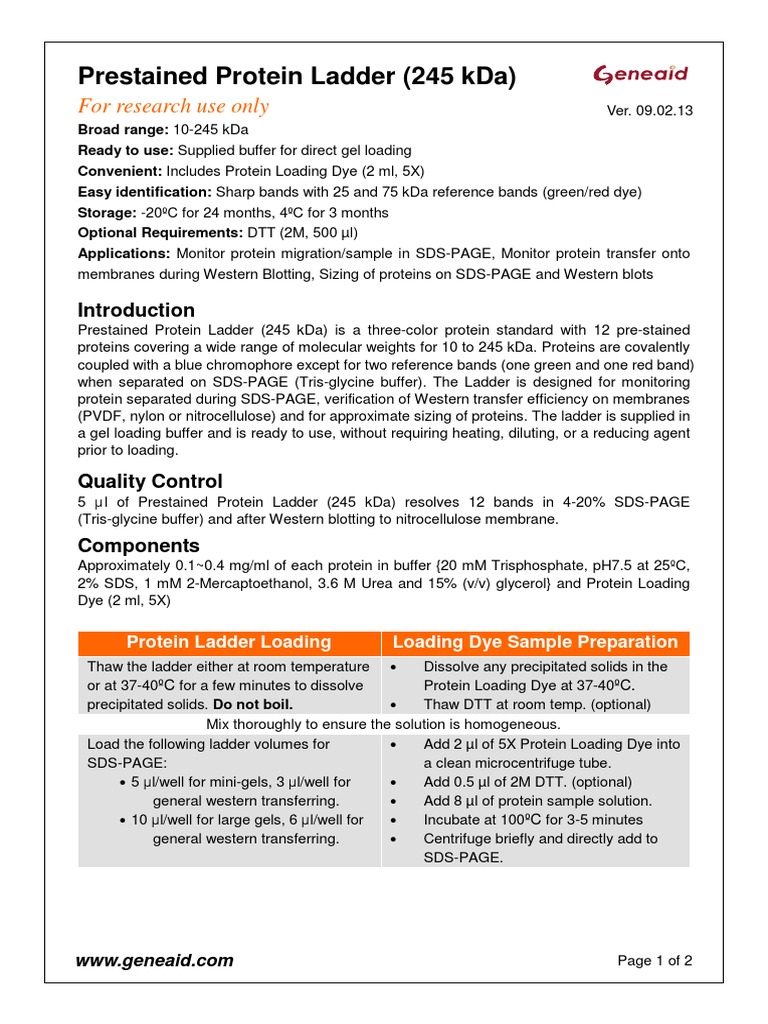 Prestained Protein Ladder (245 Kda) : For Research Use Only | Download ...