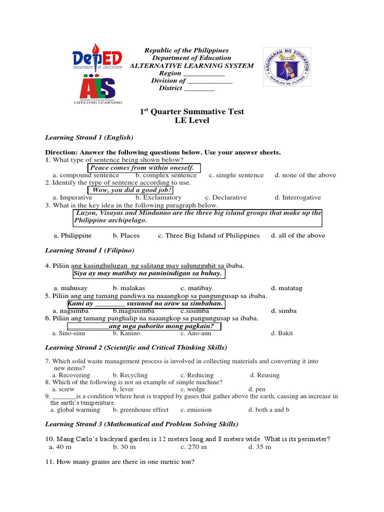 Summative Test (LE Level) | PDF | Laptop | Computer Hardware