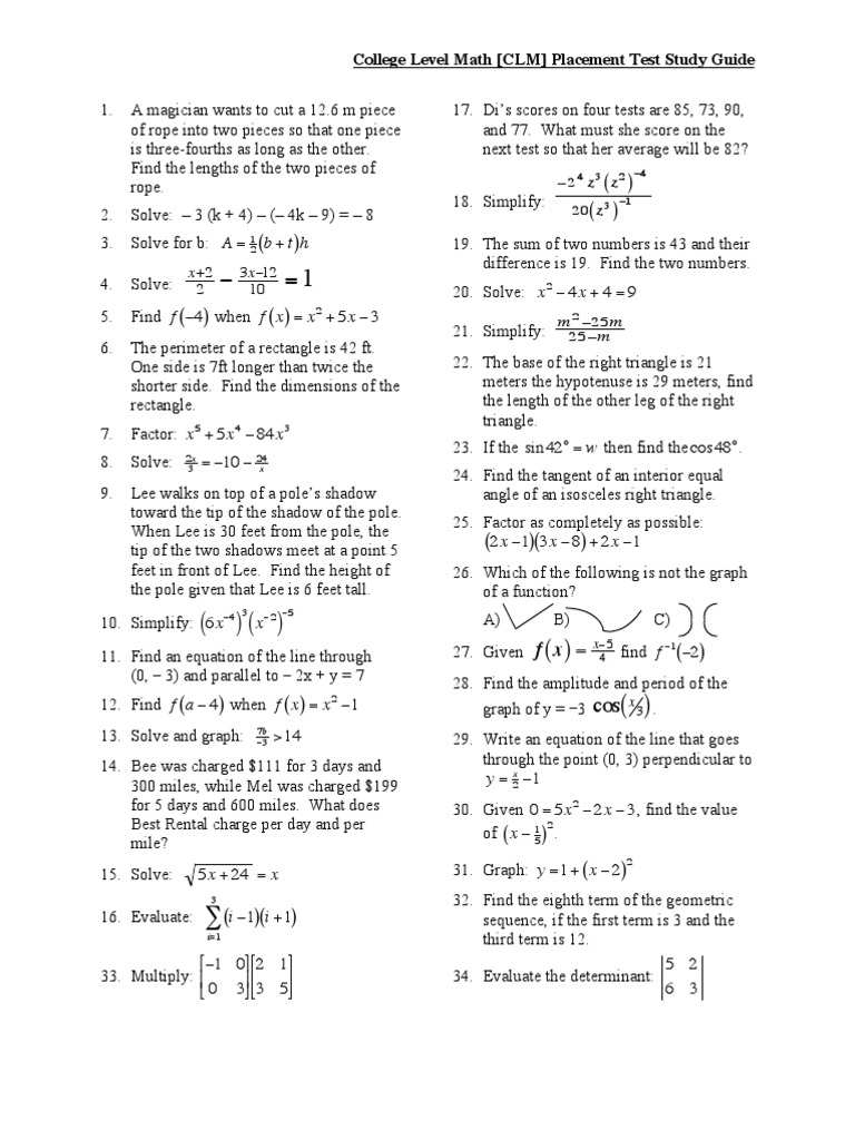 College Level Math Test | PDF | Triangle | Trigonometric Functions