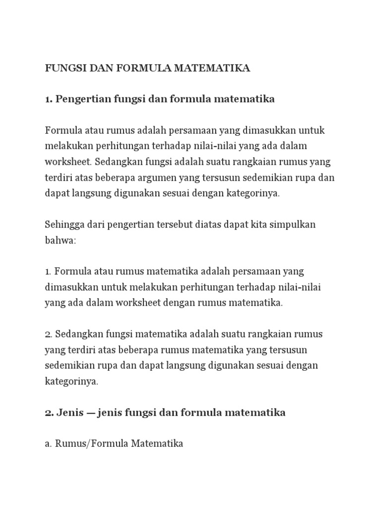 Pengertian Fungsi dan Formula Matematika | PDF
