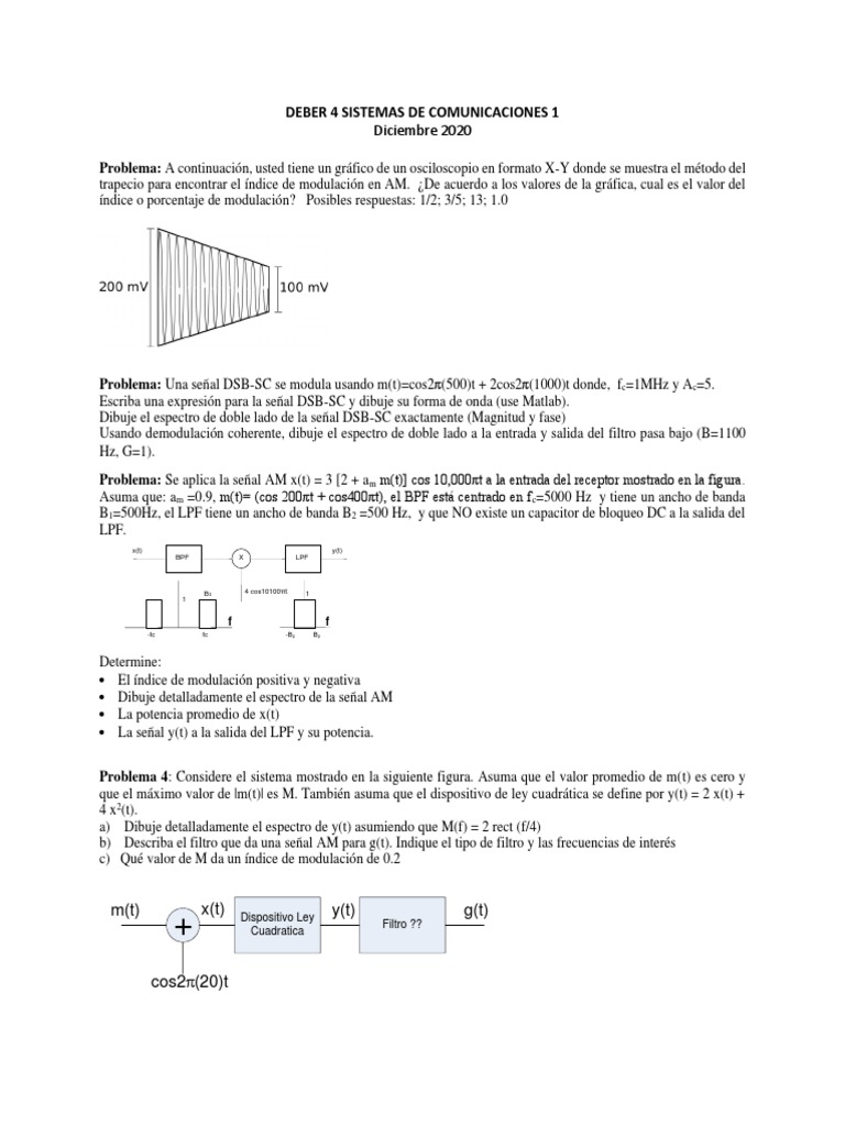 DEBER 4 SISTEMAS DE COMUNICACIONES 1 Dic2020 PDF | PDF | Modulación de frecuencia | Radio