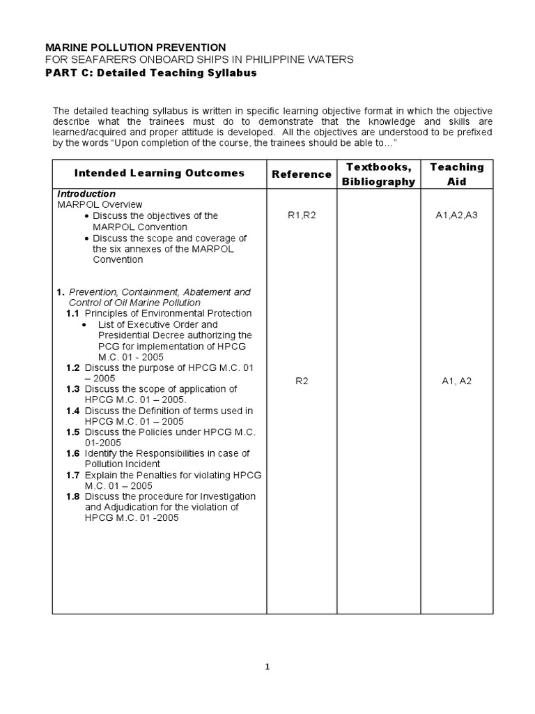 Part C - Course Syllabus MARPOL | PDF | Pollution | Environmental Issues