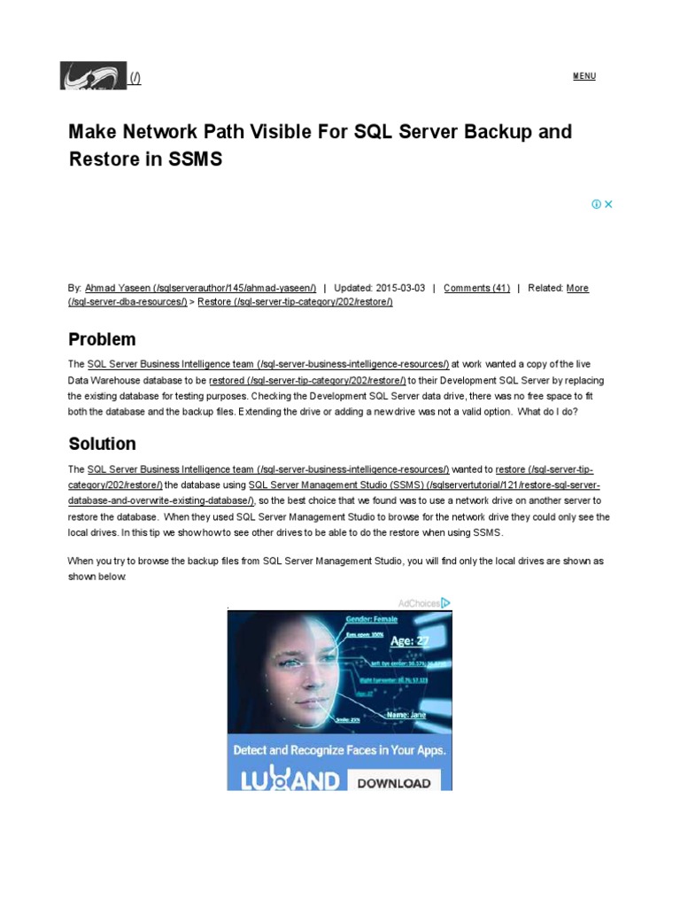Make Network Path Visible For Sql Server Backup And Restore In Pdf Microsoft Sql Server Backup 3327