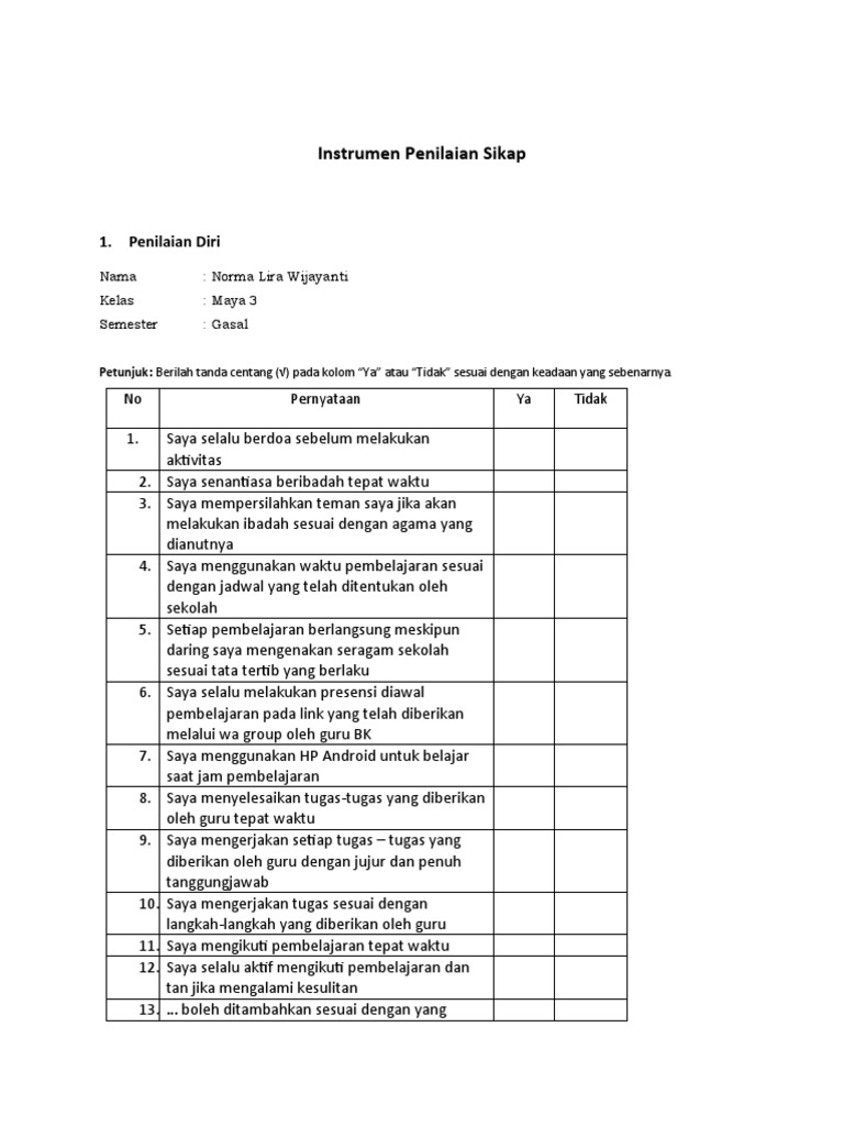Instrumen Penilaian Sikap Dan Keterampilan | PDF