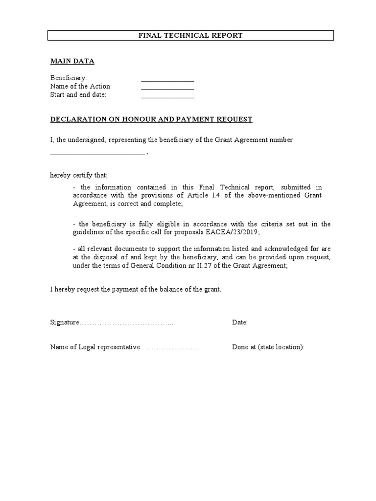 Declaration On Honour and Payment Request 8 | PDF