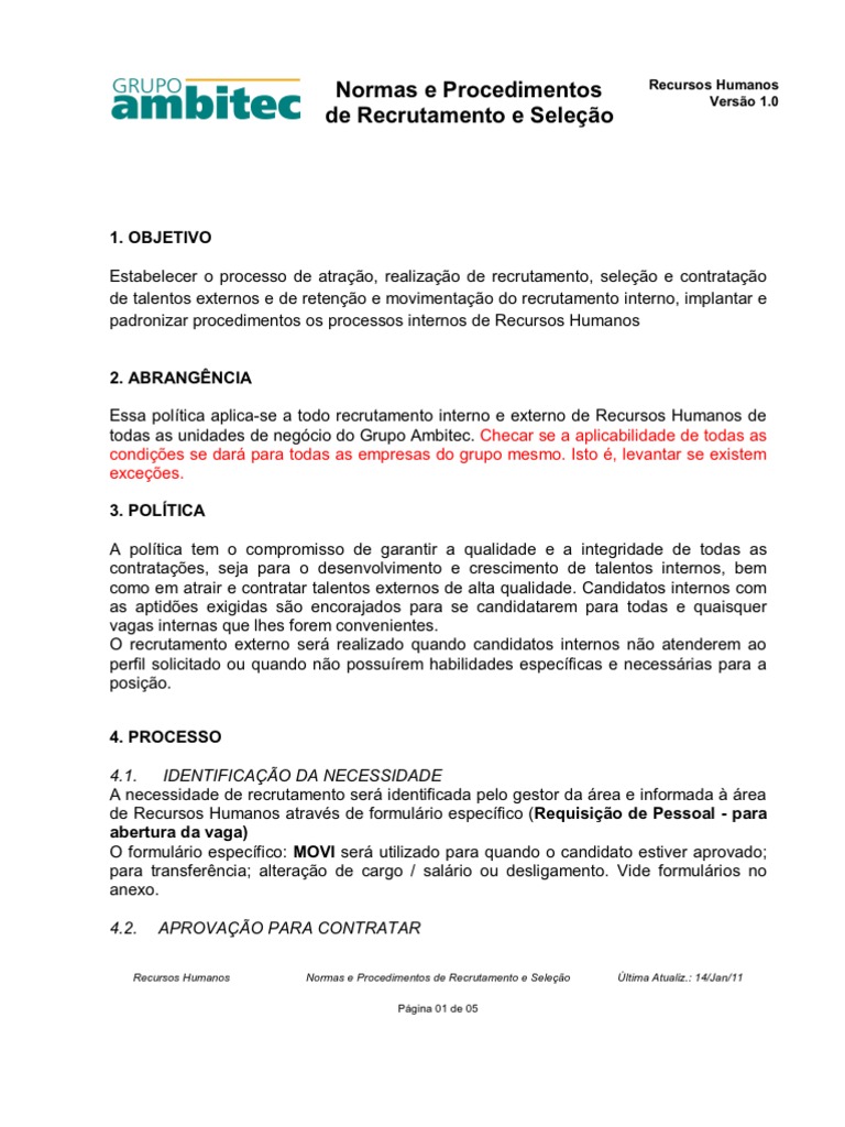 Normas e Procedimentos RH - Revisao 02 Final | PDF