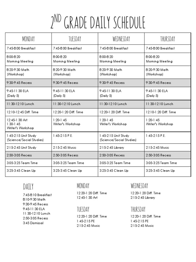 2nd Grade Daily Schedule | PDF