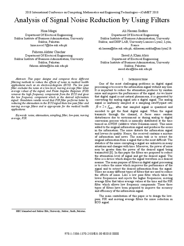 IEEE iCoMET2018 Manuscript Analysis | PDF | Sampling (Signal Processing ...
