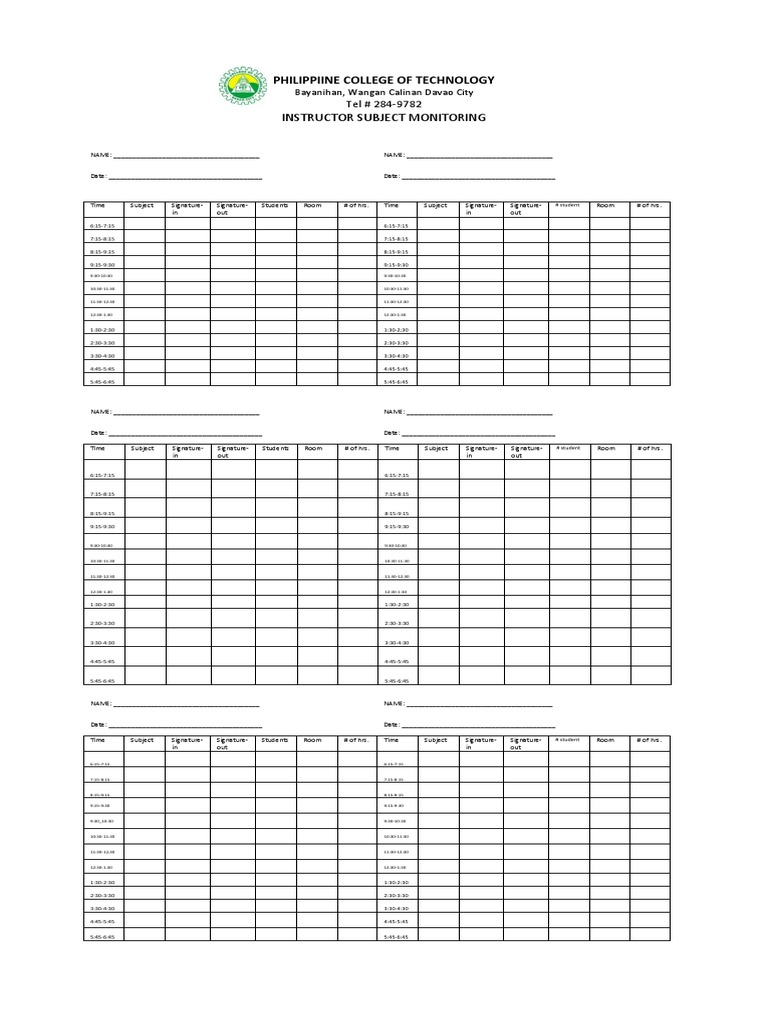 Instructor Subject Monitoring Log | PDF