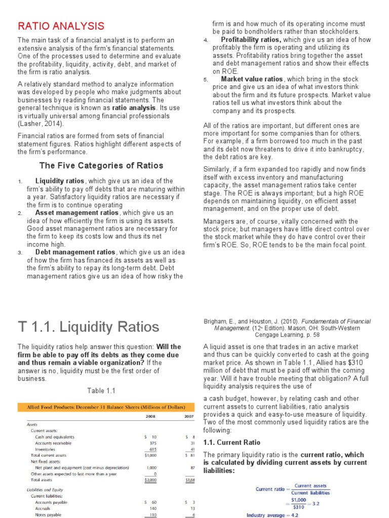 Ratio Analysis: The Five Categories of Ratios | PDF