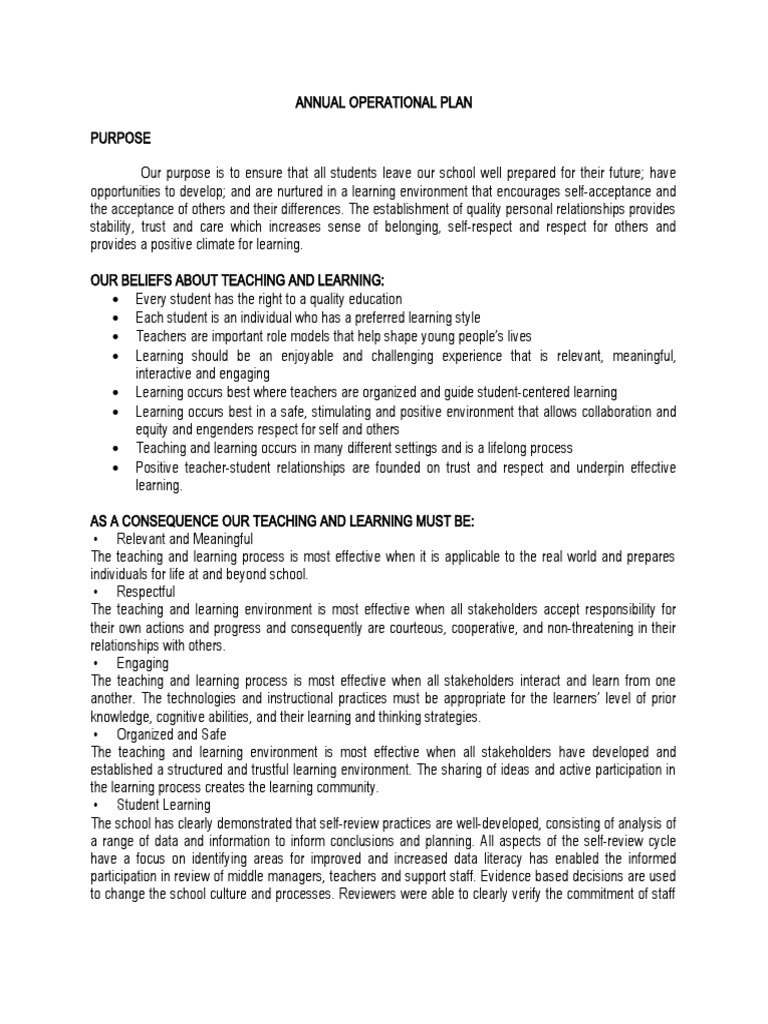 Annual School Operational Plan | PDF | Teachers | Educational Technology