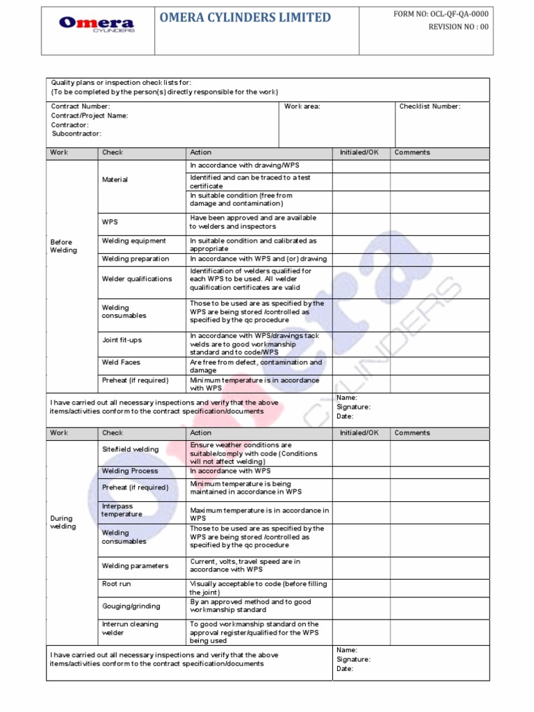 QC Inspection Checklist | PDF | Welding | Construction